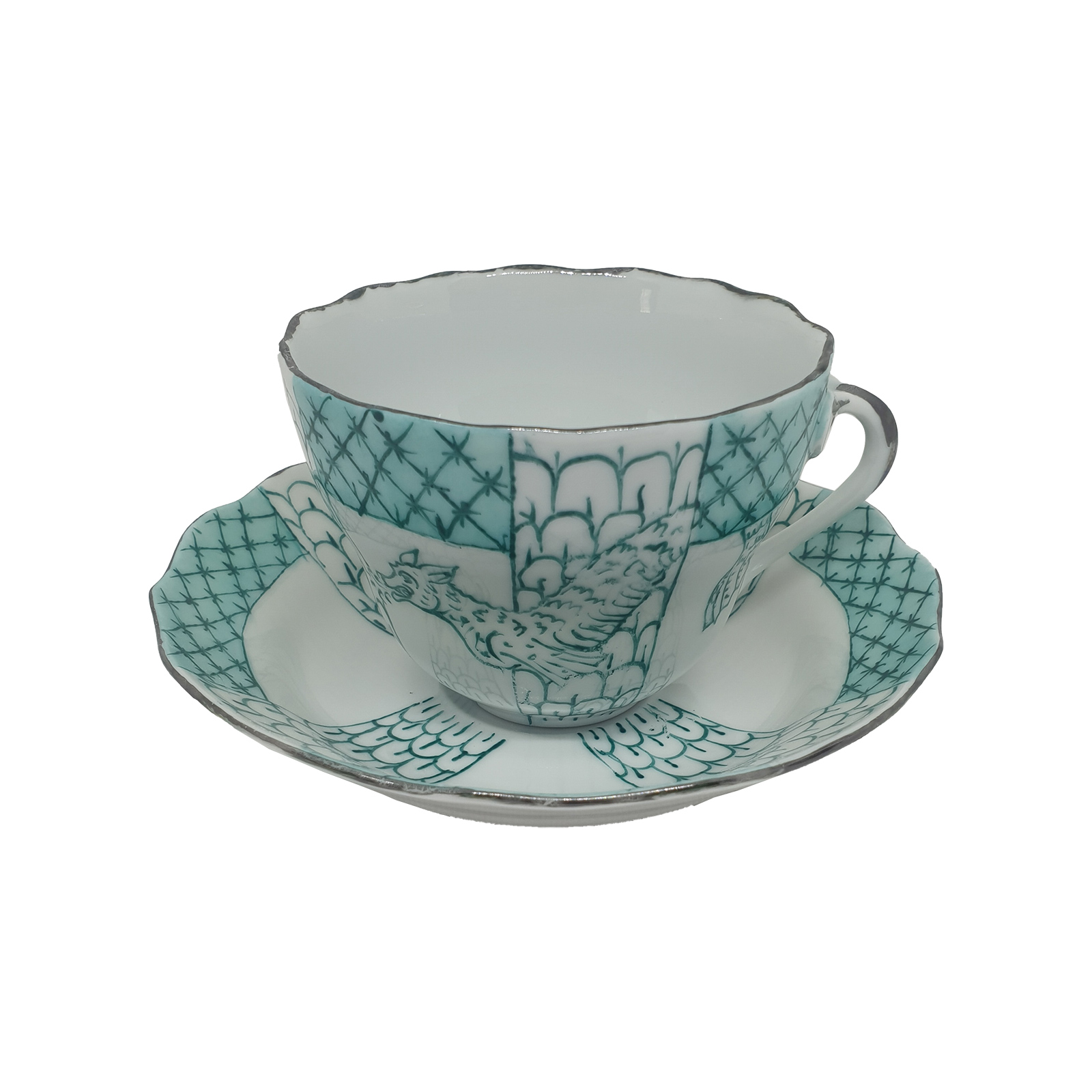 Lithian Ricci Design - Dragon - TURQUOISE DRAGONCup and saucer
